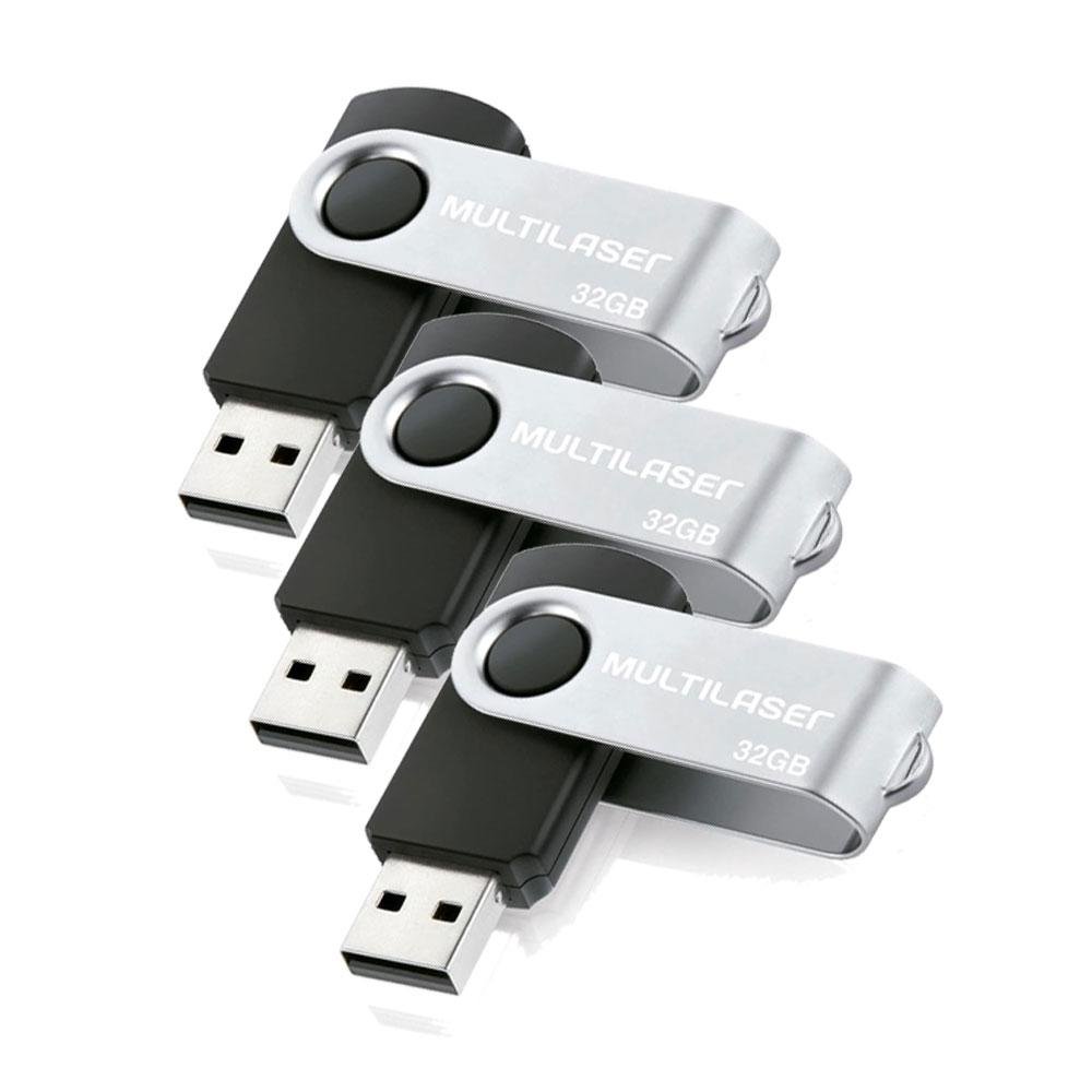 Kit Pen Drive Multilaser Twist 32GB 3 unidades USB 2.0 - PD589