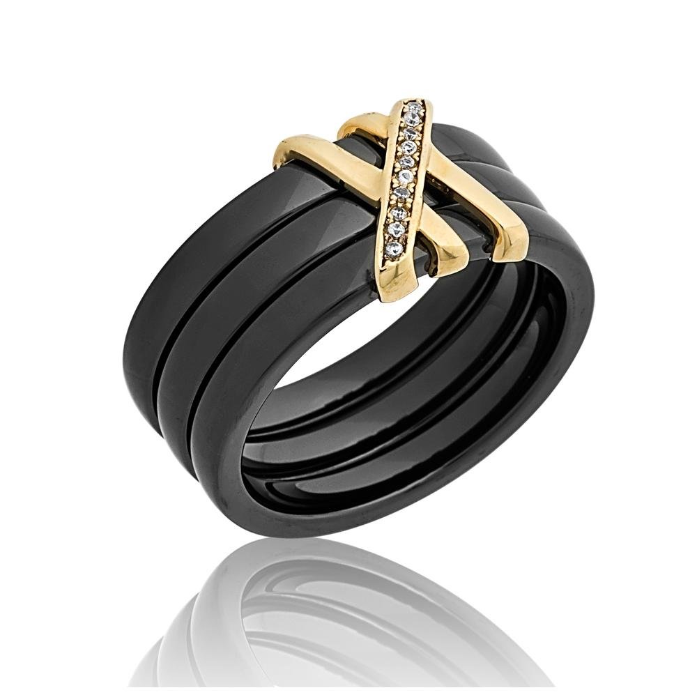 Anel em Porcelana Black com Micro Zircônias Safira White Tamanho 24 ...