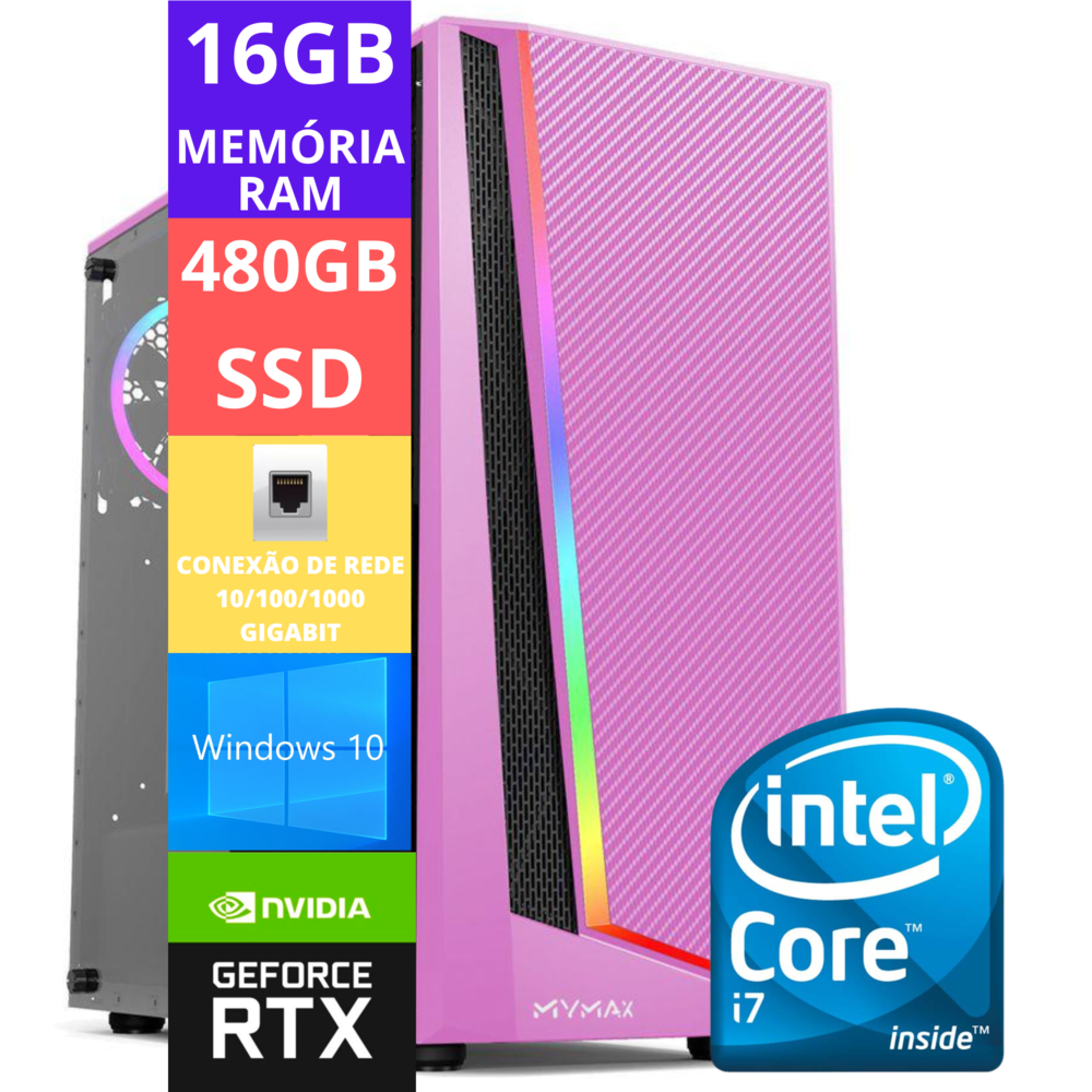 PC Gamer Rosa I7 34ghz 16GB SSD 480GB Fonte 500w
