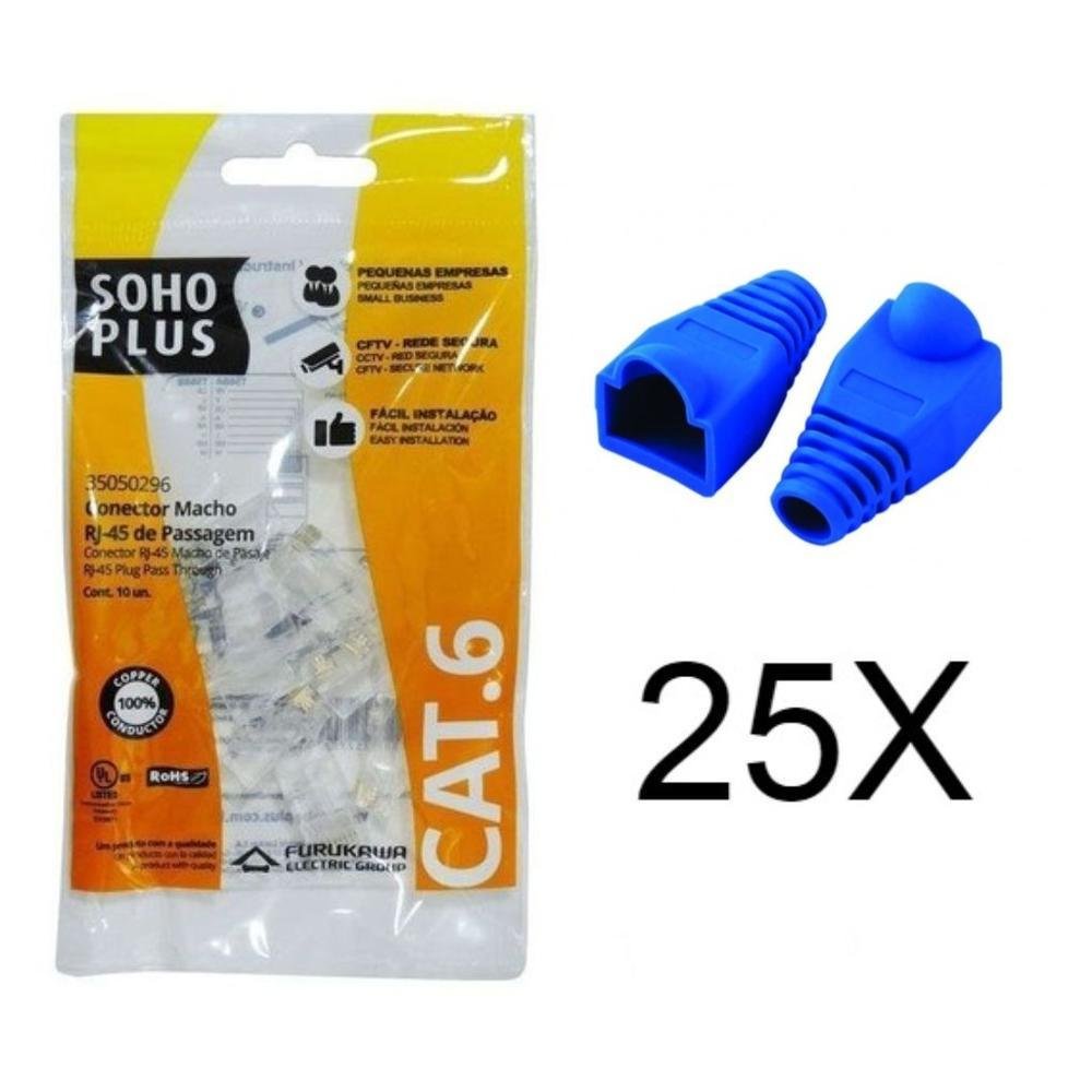 25 Conector RJ45 Sohoplus CAT6 25 Capa Boot