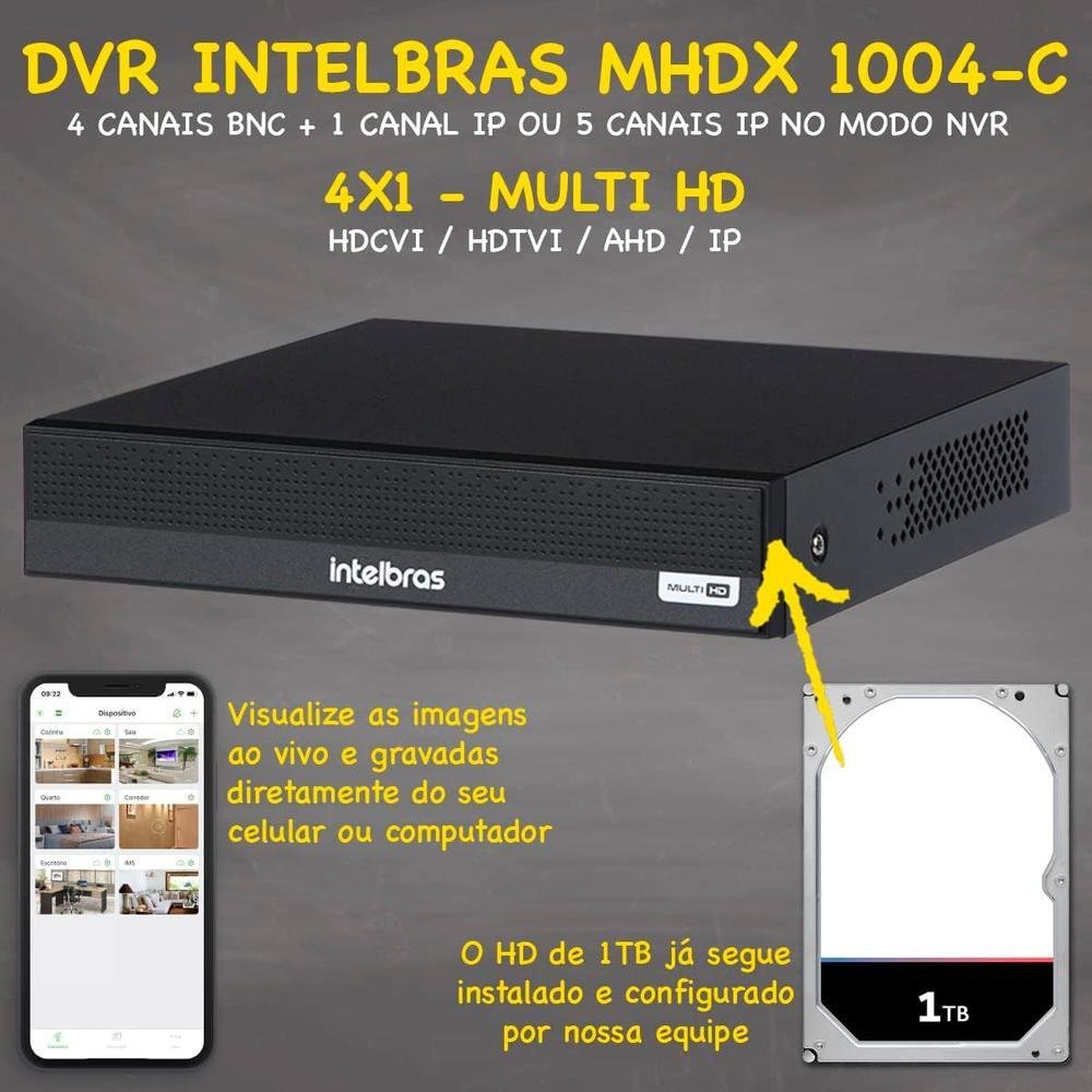 Kit Intelbras 4 Câmeras Vhc 1120 20m HD 1TB KaBuM