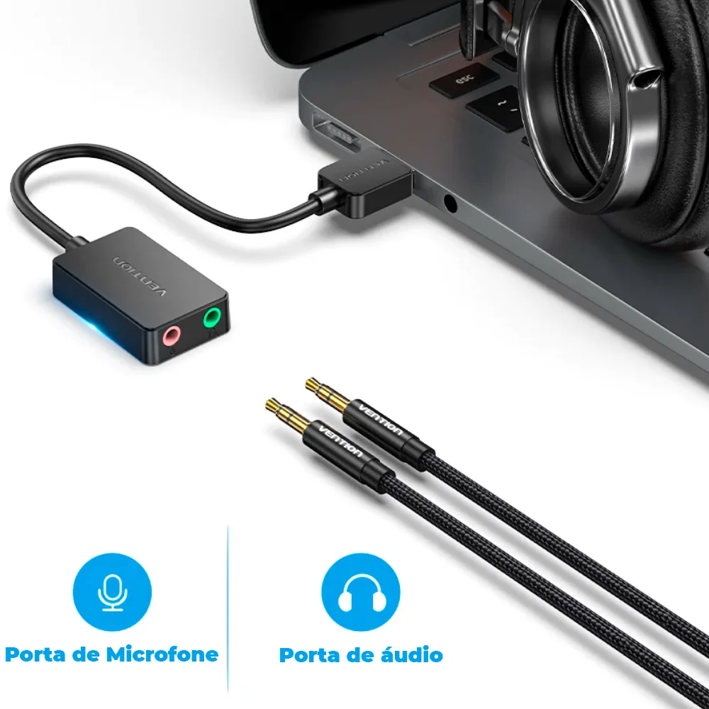 Adaptador Vention USB Áudio X Microfone P2 KaBuM